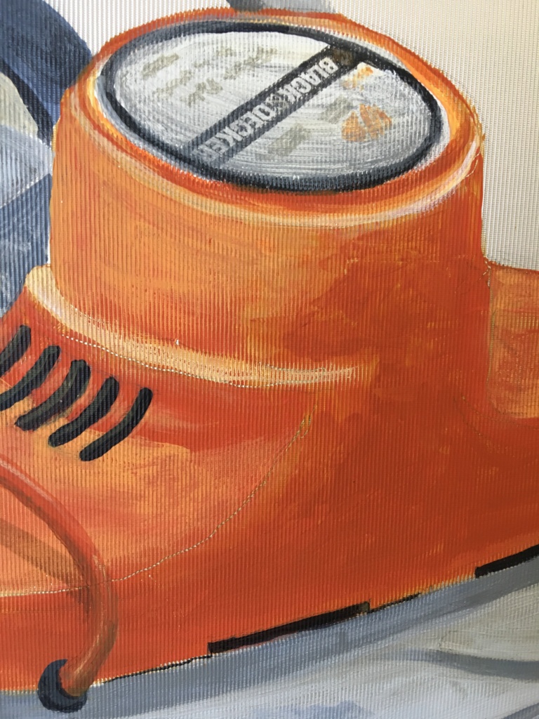 detail of acrylic painting on projection screen – Allen Topolski